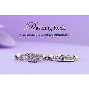 Dazzlingrock Collection Round White Diamond Square Head Wedding Ring Set for Women (0.25 ctw) in Yellow Plated Sterling Silver Size 7