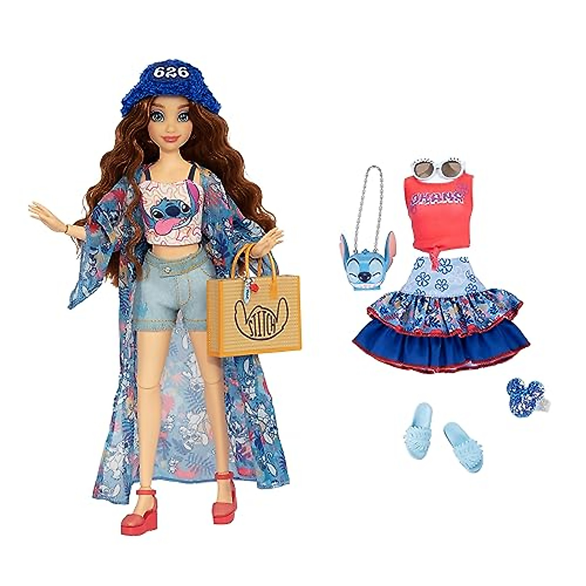 Disney ily 4EVER Dolls Disney 100 - Stitch 11.5" Tall with 13 Points of Articulation, Two Complete Mix-and-Match Outfits and Glittery Mickey Ring for You!
