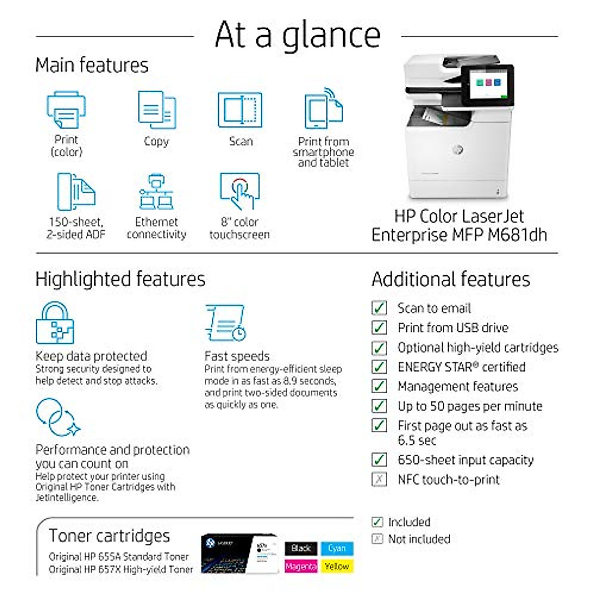 HP Color Laserjet Enterprise MFP M681dh Duplex Printer (J8A10A)