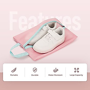 pack all Water Resistant Kids Shoe Bag for Travel, Storage Organizer Shoe Pouch with Zipper, Cute for Unisex-Child, Girls, Boys,Toddlers(Pink)