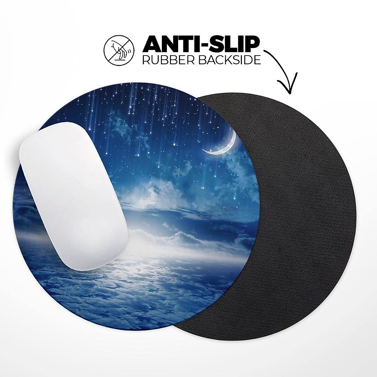 Design Skinz Vivid Blue Falling Stars in The Night Sky Waterproof Rubber Foam Backed Anti-Slip Mouse Pad for Home Work Office or Gaming Computer Desk - Round