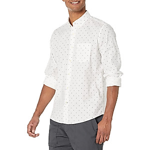 GAP Mens Untucked Stretch Poplin Button Down Shirt, White Navy Dot, Medium US