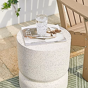 Giltzhome Antique Decorative Garden Stool 17.25”H Heavy Duty Faux Terrazzo Accent Table Side Table Plant Stand for Garden Patio Lawn Home Indoor Outdoor, White