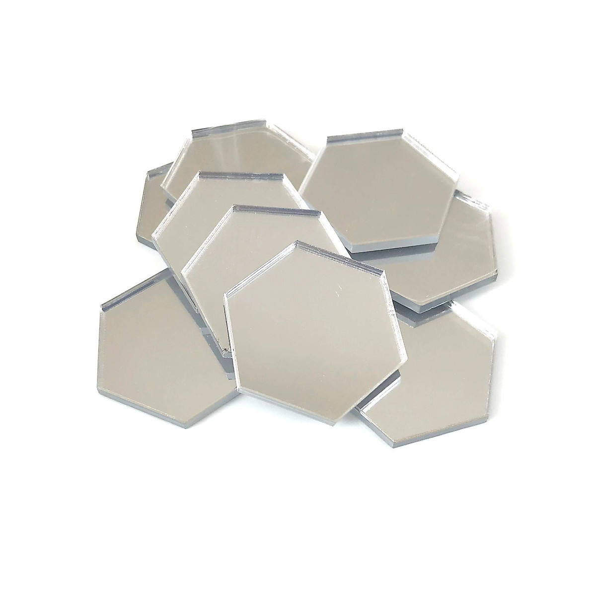 Super Cool Creations Hexagon Shaped Crafting Mirrors, Set of 10, Many Colours, Shatterproof Acrylic, Blue Mirror, Pack of 10 x 7cm