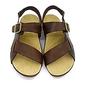 Harssidanzar Mens Leather Sandals Adjustable Ankle Strap sandals GM205,Brown,Size 9