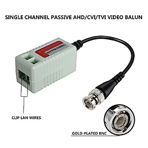 Video Balun Connectors Passive HD CVI/AHD/TVI Signal Transceivers 720P/1080P/2MP Single Channel for BNC Male Cable via CAT5/5E/6 Twisted Pair Transmitter CCTV Security Camera System 20 Pairs