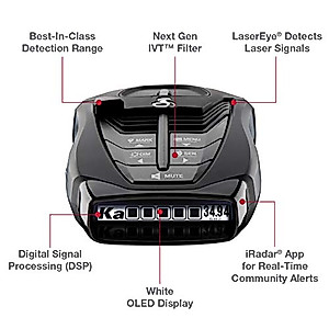 Cobra RAD 480i Laser Radar Detector – Long Range Detection, Bluetooth, iRadar App, LaserEye Front and Rear Detection, Next Gen IVT Filtering, Black