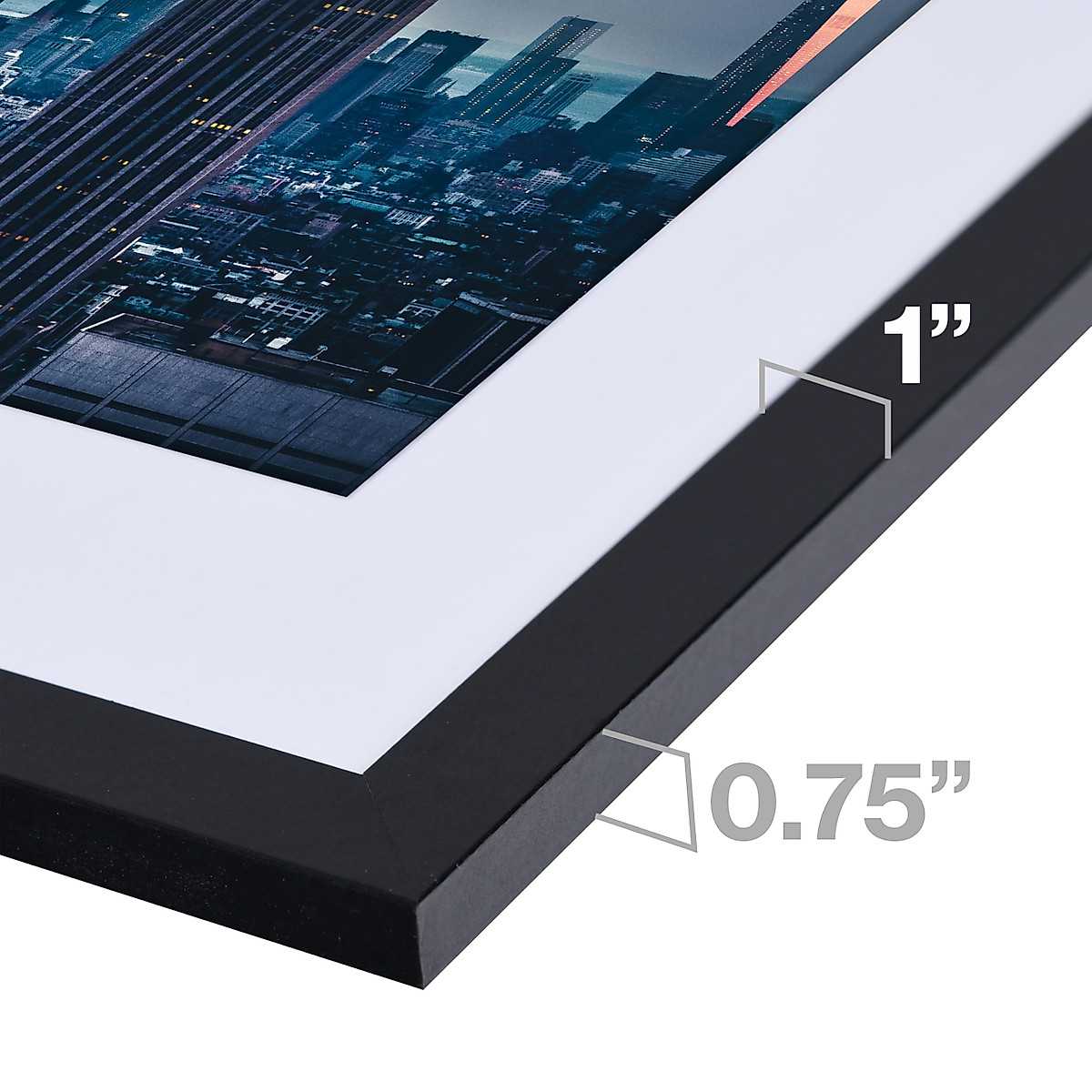 Frame Amo 24x24 Black Picture Frame with 19.5x19.5 White Mat Opening for 20x20 Image, 1 Inch Border, Acrylic Face