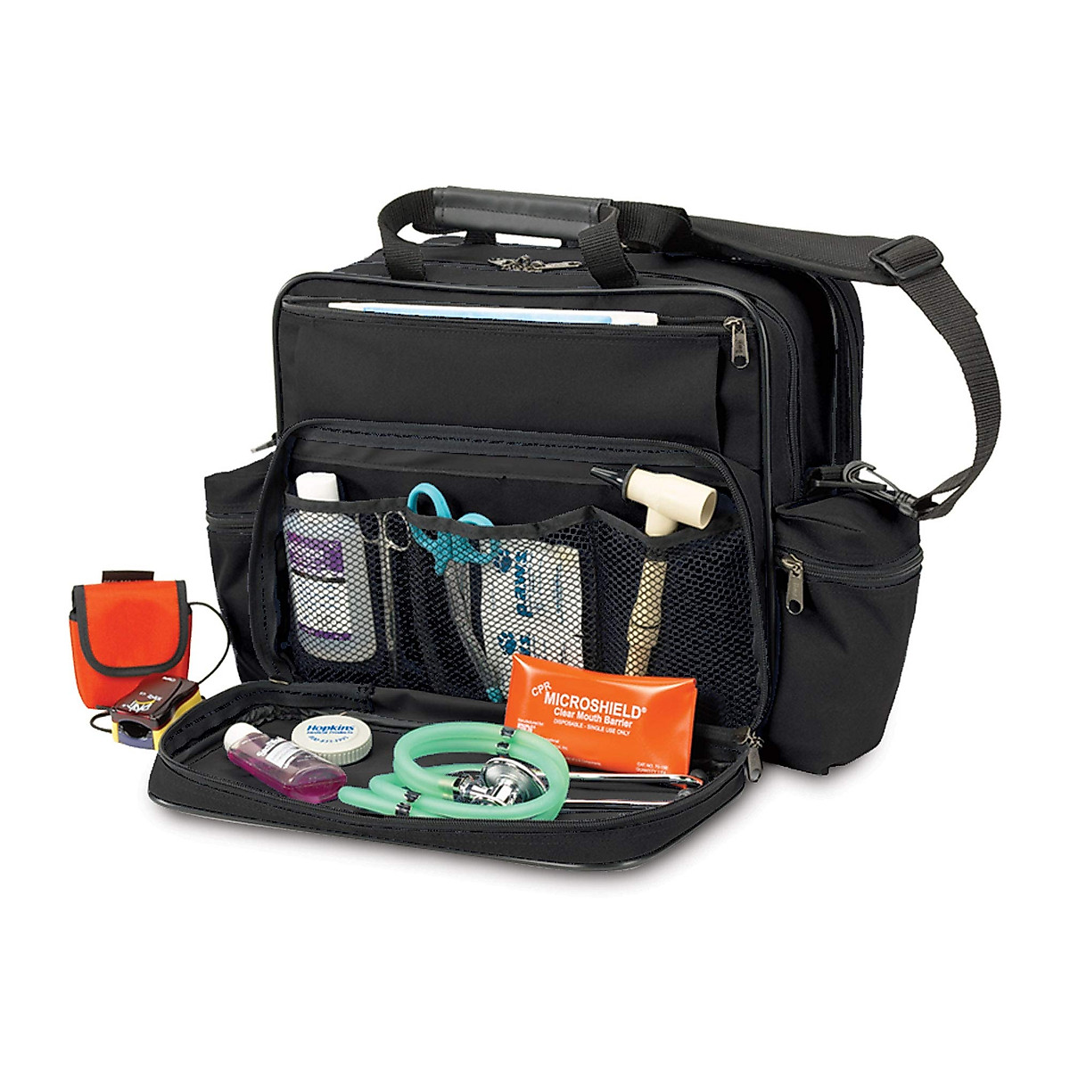 Hopkins Medical Products Home Health Shoulder Bag, 600D Waterproof Exterior, Large Storage Compartments, Removable Adjustable Shoulder Strap, 14x11.5x8