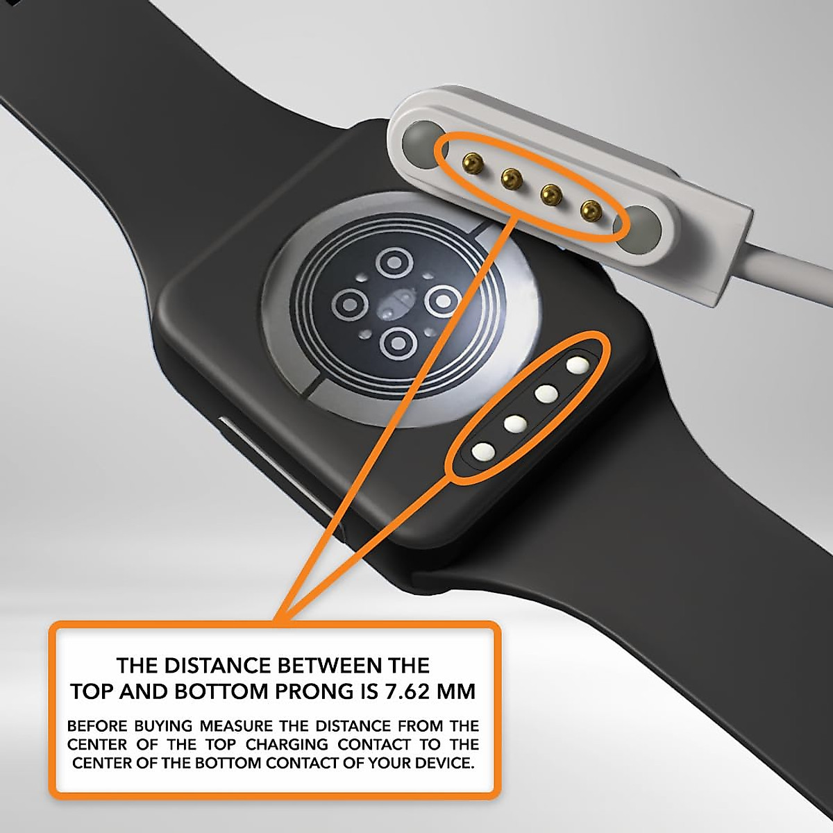 GEARPLEX Magnetic Smart Watch Charging Cable Compatible with Apple, Samsung, and Fitness Watches, Quick Charge USB Type-A, 7.62mm with 4-Pin Connections