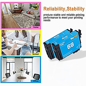 Run Star 2 Pack 69 Cyan Remanufactured Ink Cartridge Replacement for Epson 69 T069 use for Epson Stylus C120 CX5000 6000 7400 N11 NX100 105 110 115 200 215 Workforce 1100 1300 Printer (2 Cyan)