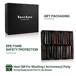 Yaschmo Colored Wine Glasses Set of 6 &Champagne Glasses Set of 6,Hand Blown Crystal Colored Glassware,Modern & Elegant for Friends,Family,Wedding,Anniversary,Christmas,Birthday