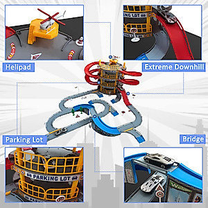 Garage Toy Set Car Vehicle Building Parking Lot Race Tracks for Boys with 1 Helicopter and 2 Random Cars Durable Garage Playset for Boys, Kids, Toddler Great Race Track Perfect Car Track (4 level red)