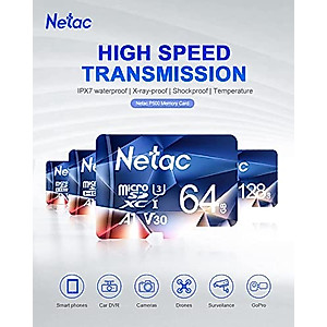 Netac Micro SD Card 64GB 2 Packs, Mini TF Memory Card with up to 100 MB/s, UHS-1, U3, Class 10, SDXC, EXFAT, V30, A1, 4K, UHD, FHD