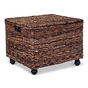 BirdRock Home Seagrass Rolling File Cabinet - Storage Organizer Box with Lid - Home Office Decor - Decorative Organize - Letter Legal Hanging Filing Container - Strong Durable Toy Pillow - Espresso