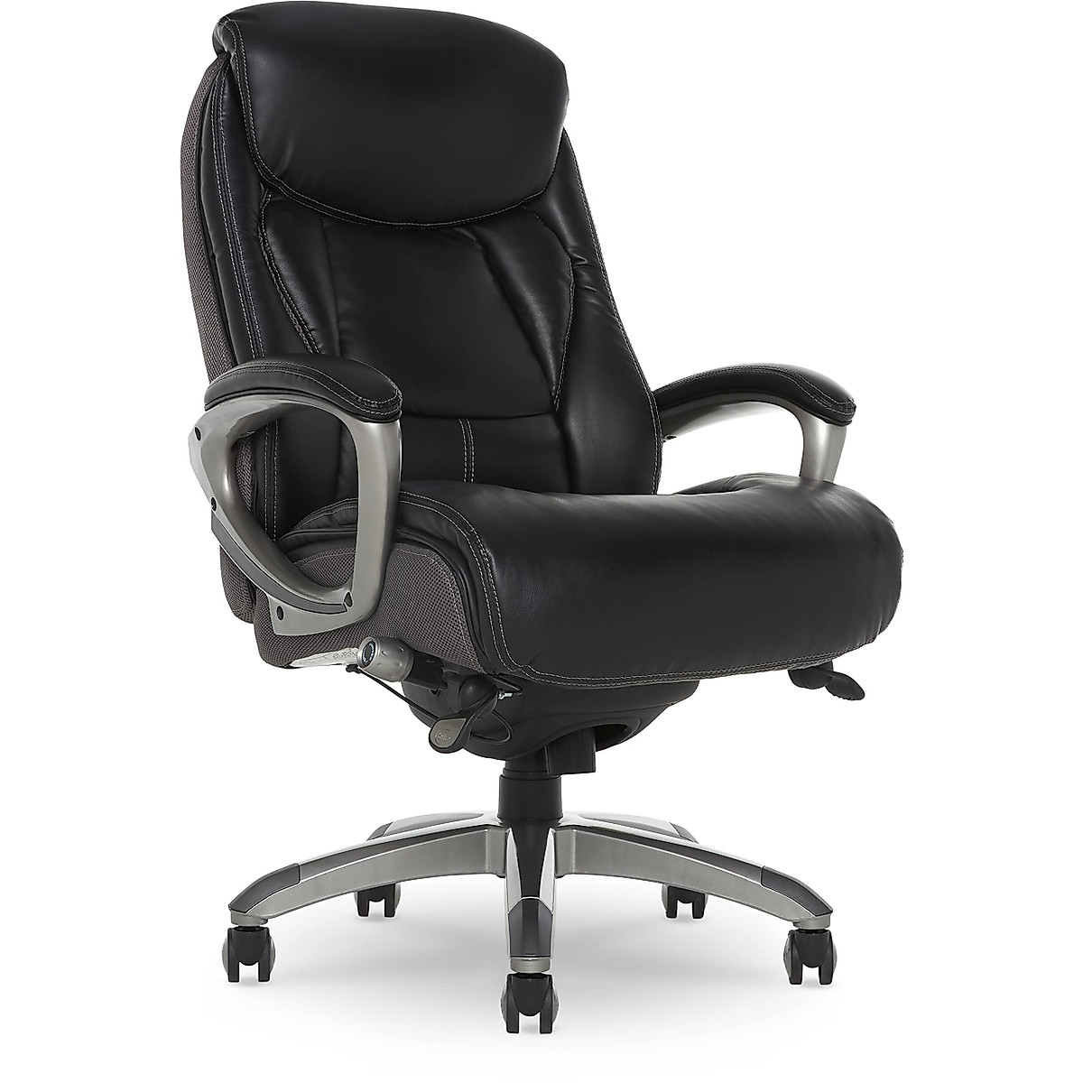 Serta Executive Office Smart Layers Technology, Leather and Mesh Ergonomic Computer Chair with Contoured Lumbar and ComfortCoils, Opportunity Gray