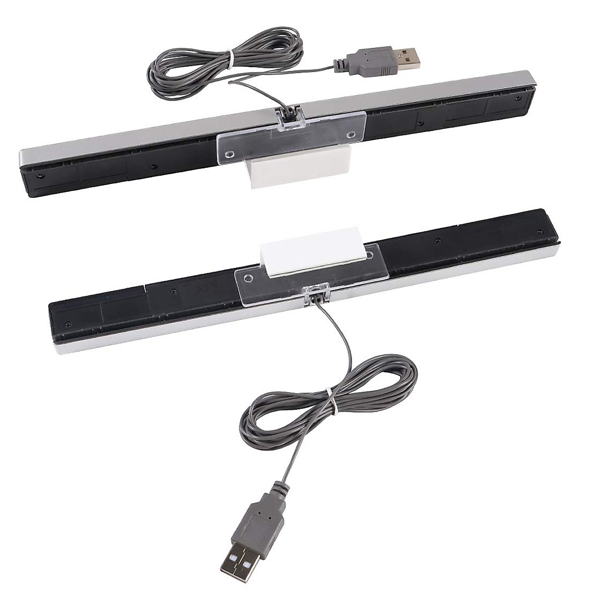 Aokin USB Sensor Bar for Wii, Replacement USB Wired Infrared Ray Sensor Bar for Nintendo Wii, Wii U, Includes Clear Stand, Silver/Black