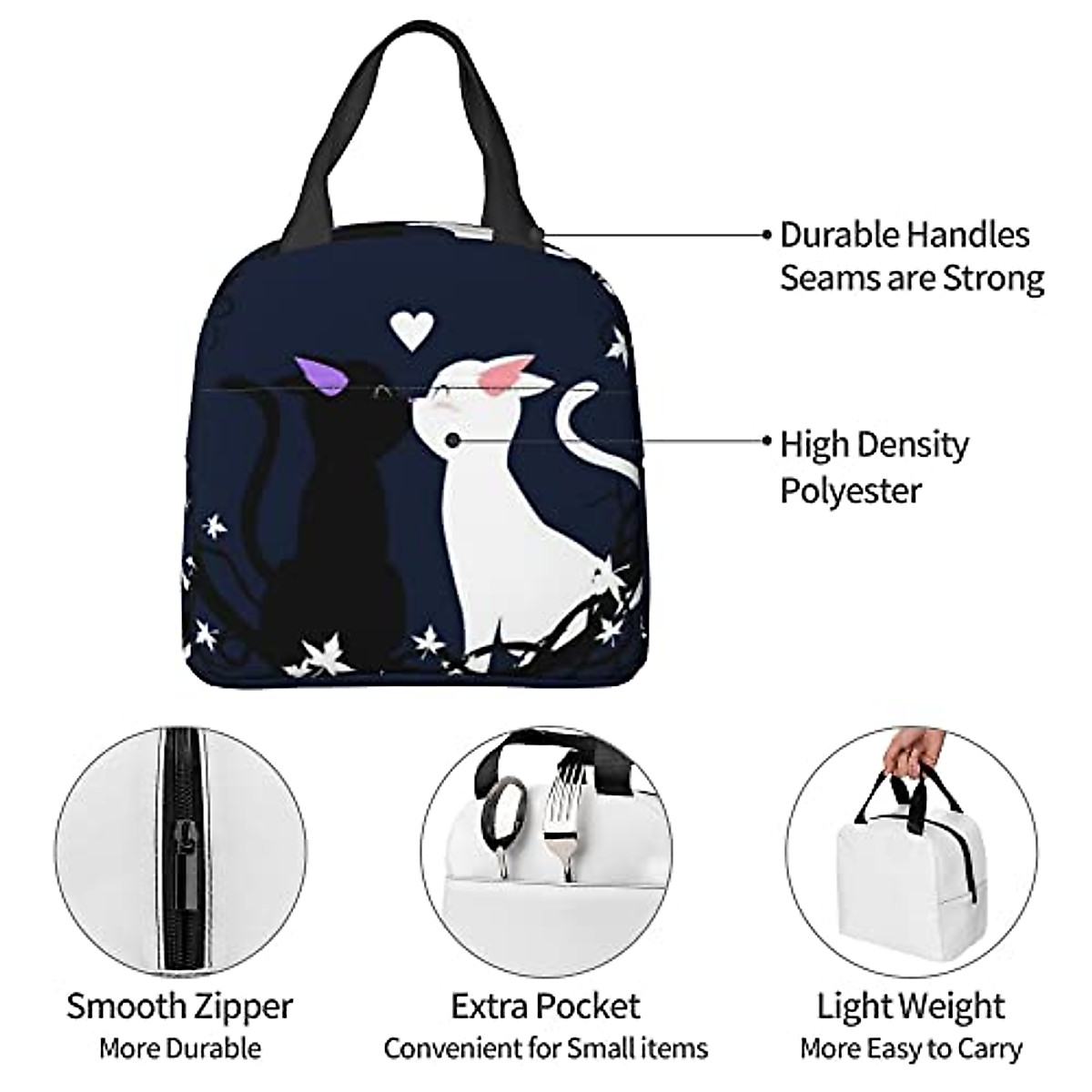 GOERTPO Cute Insulated Lunch Box Large Capacity Lunch Bag Reusable Bento Boxs Durable Portable Heat Cold Lunch Tote Bags