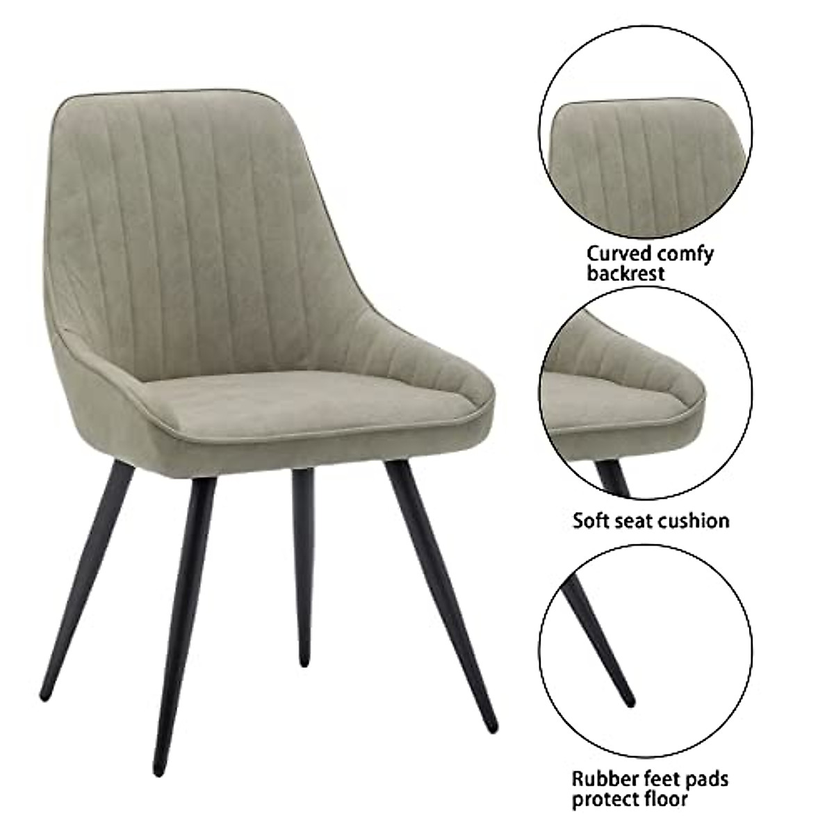 Alunaune Modern Dining Chairs Set of 2 Upholstered Kitchen Chairs, Mid Century Armless Leisure Accent Chair, Living Room Faux Suede Desk Side Chair with Metal Legs-Grey Green