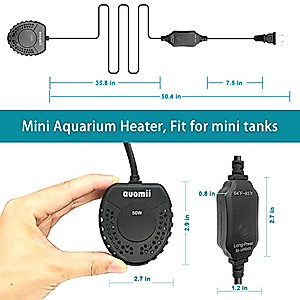 auomii Mini Submersible Aquarium Heater, 50W/100W Small Fish Tank Heater, Built-in Thermometer, 2 LED Temperature Display, External Temperature Controller, Smart Memory, 50W (1-10Gallons)