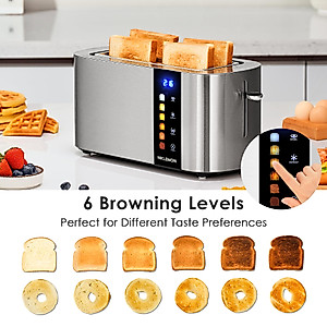 4 Slice Toaster, NIKLEMON Full Stainless Steel Toaster with LED Display, Touch Buttons with Long Extra Wide Slots, Bagel, Defrost, Reheat, Cancel Functions, Removable Crumb Tray, 1300W