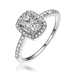 AVECON 2.3 Ct Cushion Cut Wedding Rings Cubic Zirconia Engagement Rings 925 Sterling Silver Halo Engagement Rings for Women Size 5