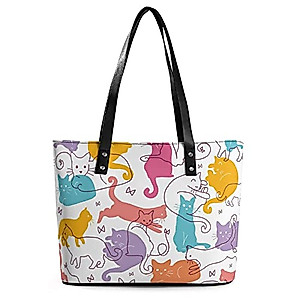 Womens Handbag Cats Pattern Leather Tote Bag Top Handle Satchel Bags For Lady