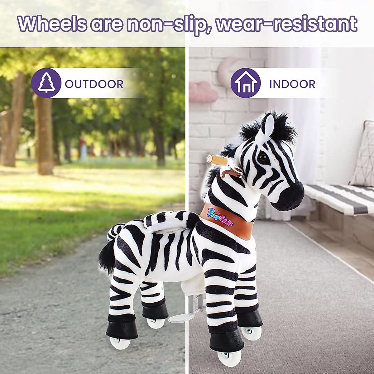 PonyCycle Zebra Kids Ride on Toys Kids Scooters Classic Model U (with Brake/ 36" Height/Size 4 for Age 4-8) Pony Cycle Ride on Zebra Plush Toy Stuffed Animal Toy Model Ux468