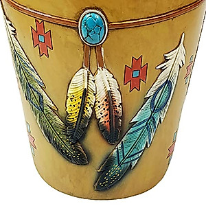 Urbalabs Indian Feather and Teal Stone Western Rustic Bathroom Trash Can Office Waste Basket Country Decor Rustic Office Garbage Can Cowboy Gun Decor Bathroom Decor Man Cave Western Waste