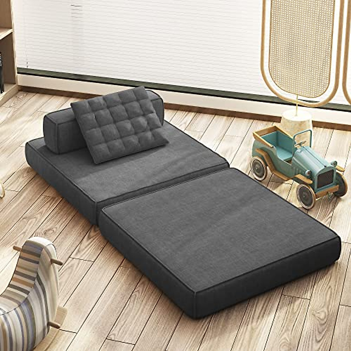 ORRD Modular Fold Sofa Bed, Modern Linen Convertible Sleeper Couch Tufted Sectional Sofa Floor Single Couch Padded Cushion for Living Room, Bedroom (Grey)