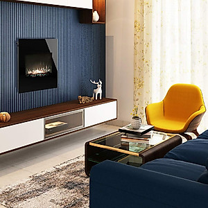 LifePlus Electric Fireplace Heater, 26 Inch Glass Fireplace Heater with Wall Mounted and Freestanding, Adjustable 10 Flame LED Colors, Log & Crystal Hearth Options, Remote Control, 12H Timer