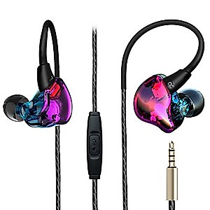 Over Ear Earbuds, Running Sport in Ear Buds Bass Noise Isolating Colorful Headphones with Flexible Earhook and Mic for Teen Young Youth Wired Earphones for Gym Workout Exercise Jogging