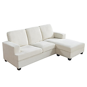 VanAcc 89 Inch Convertible Sofa with Storage, Reversible L Shape Sofa Couch with Chaise, Comfy couches for Living Room, Beige Chenille