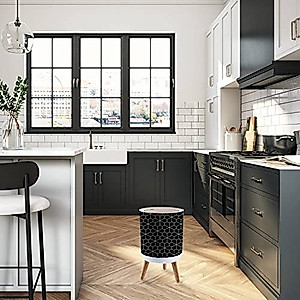 LOPYEIJFG Modern Seamless Geometry Flower Black White Abstract Geometric Print Trash Can with Lid Kitchen Bathroom Bedroom 1.8 Gallon Press Cover Wastebasket Office Wood Small Garbage Bin Waste Bin