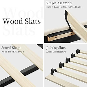 Yaheetech Full Bed Frame Upholstered Platform Bed with Fabric Headboard, Wing Edge Design/Non-Slip and Noise-Free/Wooden Slats Support/No Box Spring Needed/Easy Assembly, Beige Full Bed