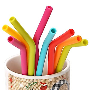 12 Pack Reusable Silicone Drinking Straws for 20 or 30oz Bottles- Flexible Straw with 2pc Cleaning Brushes BPA Free Multicolor (Diameter 7mm+10mm)