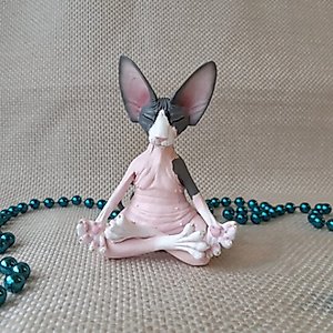 Cat Figurines Home Decor, Resin Sculpture Buddha Meditation Statue Knick Knacks Yoga Animal Cats Model Art Sculpture Micro Landscape Decoration for Garden Home Office Cat Lovers (Flower)