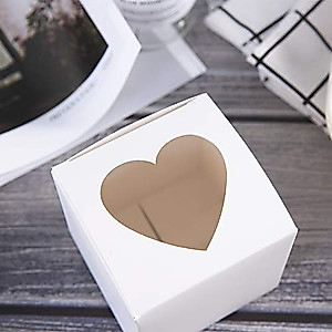 ONE MORE 3" Mini Single Favor White Cupcake Boxes with Heart Shape Window without Handle,Small Cupcake Box Carrier Individual Containers 3X3X3inch,Pack of 25