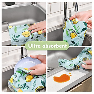 Rainleaf 4 Pack Waffle Funny Kitchen Towels,Absorbent Dishcloths Sets with Saying,Cute as Decorative Dish Towels,Birthday,Housewarming Gift-Lemon