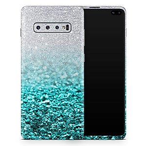 DesignSkinz Aqua Blue & Silver Glimmer Fade Protective Vinyl Decal Wrap Skin Cover Compatible with The Samsung Galaxy S20 (Screen Trim & Back Glass Skin)