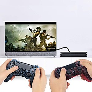 Silicone Controller Covers Compatible with PS4 Controller - 2 Pack of Anti-Slip Protector Controller Skin Case- with 4 Pairs Thumb Grips - Red & Blue