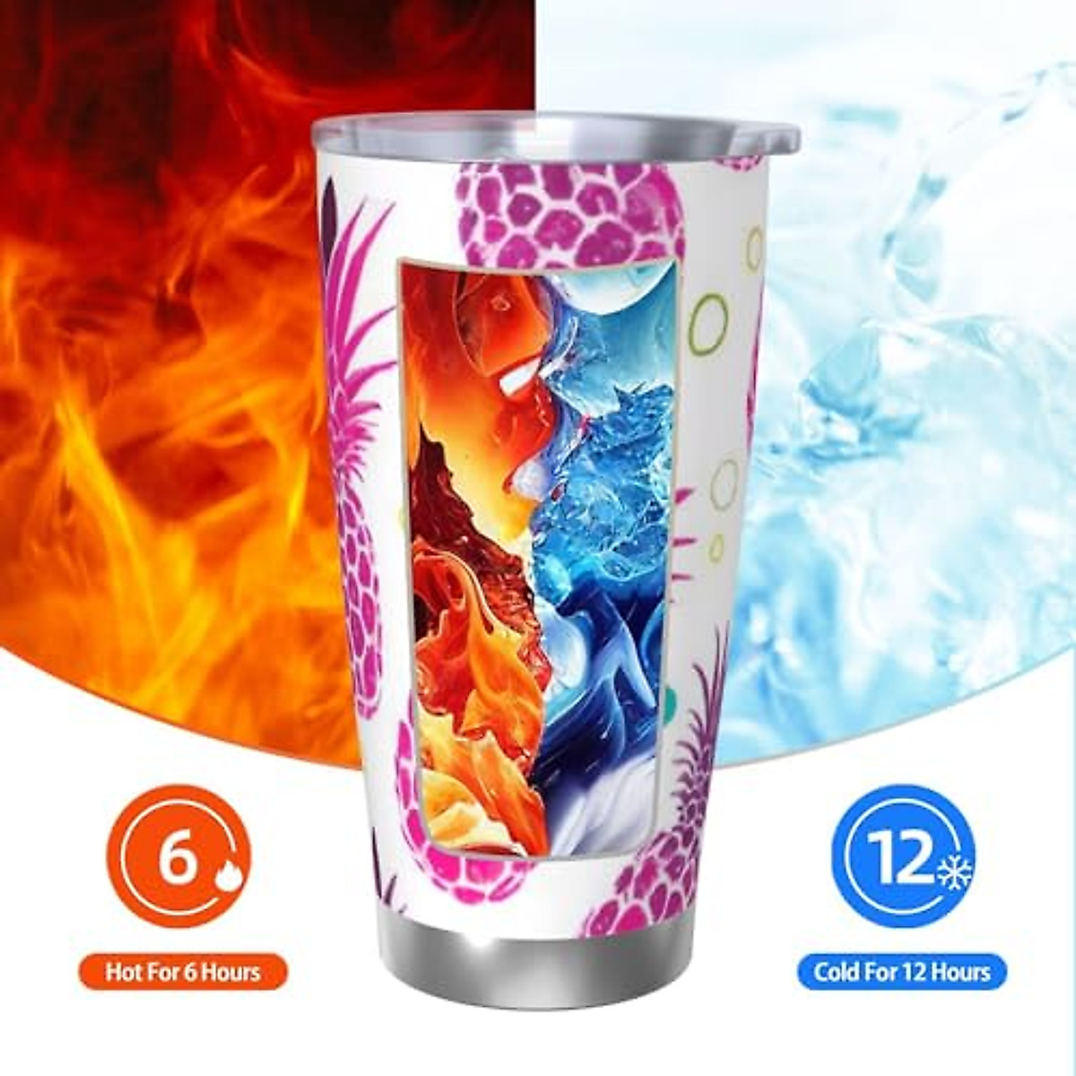 jshmgchw 3d Tropical Pineapple 20oz Tumbler, Car Cup With Lid And Straw, Spill-Proof, Stainless Steel Double Wall Vacuum Insulated Reusable Coffee Travel Mug, For Cold Drinks, Hot Beverage