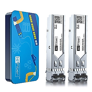 2 Pack of SFP Transceiver Multimode Gigabit Mini-GBIC Module Bundle with 1meter OM3 LC to LC Fiber Patch Cable, 1000Base-SX Compatible for Netgear AGM731F and More