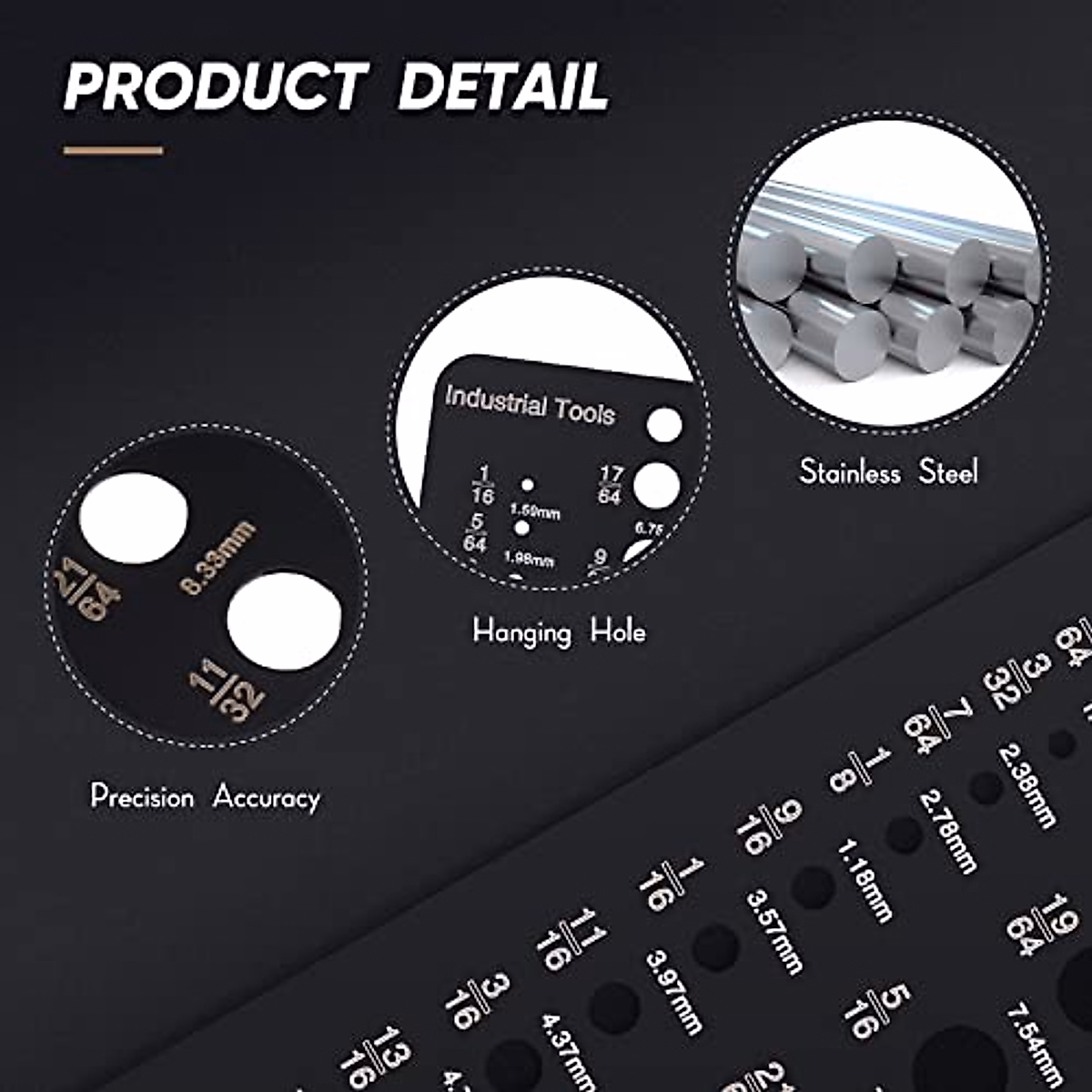 Weewooday Stainless Steel Drill Gauges for 1/16 Inch to 1/2 Inch Size Bits, 17/64-1/2 0.062-0.250 Bolt and Wire Diameter Index Gauge, 29-Hole Use for Accurate Measurement Equivalents(Black)