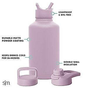 Simple Modern Water Bottle with Straw, Handle, and Chug Lid Vacuum Insulated Stainless Steel Metal Thermos Bottles | Half Gallon Leak Proof BPA-Free Flask | Summit Collection | 64oz, Lavender Mist