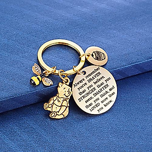 Inspired by Winnie the Pooh Classic Gifts You Are Braver Than You Believe, Bee, Honey Pot, Pooh Bear Charm Keychain for Pooh Loving Women Girls, Gold
