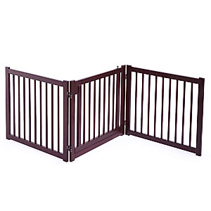 Pet Gate Wooden Dog Gate for Doorways, Stairs or House – Freestanding, Folding, Accordion Style, Wooden Indoor Dog Fence (24inch Height, Coffee Brown)