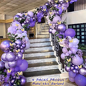 Purple Balloon Arch Garland Kit with 12Pcs 3D Butterfly Wall Decor Birthday Bachelorett Bridal Shower Engagement Wedding Baby Shower Graduation Retirement Mother's Day Party Decorations