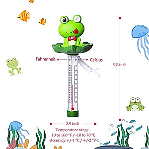 Doli Yearning Floating Swimming Pool Thermometer, Pond Water Thermometer with String, Baby Pool Thermometer, Shatter Resistant, for Outdoor & Indoor Swimming Pools, Spas, Hot Tubs Frog