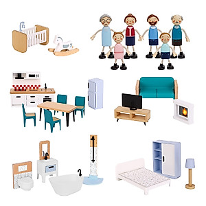 TOOKYLAND Wooden Dollhouse for Kids Doll House with Simulated Luxury Furniture Set Preschool Dollhouse Playset for Girls Toddlers Gifts